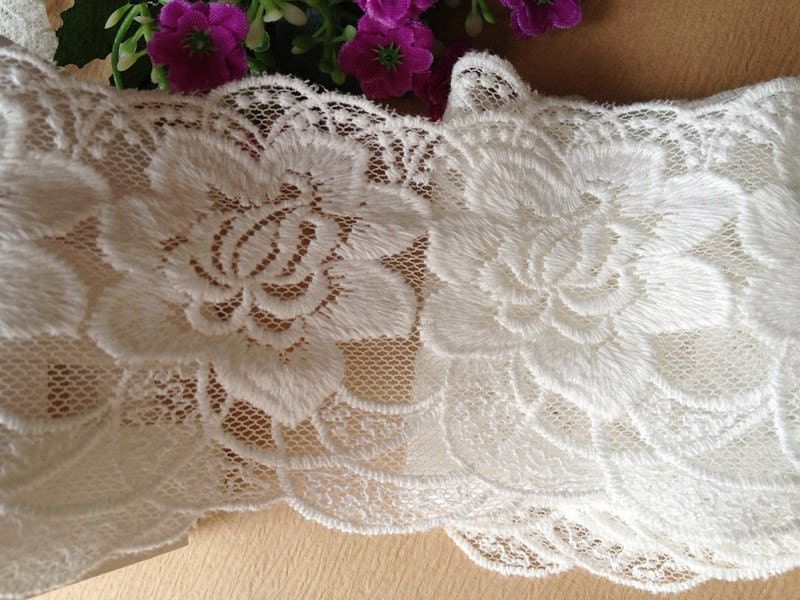 White Rose Lace Embroidered Mesh Lace Trim for by lacelindsay
