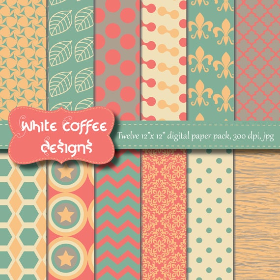 Scrapbook paper Digital printable paper by WhiteCoffeeDesigns