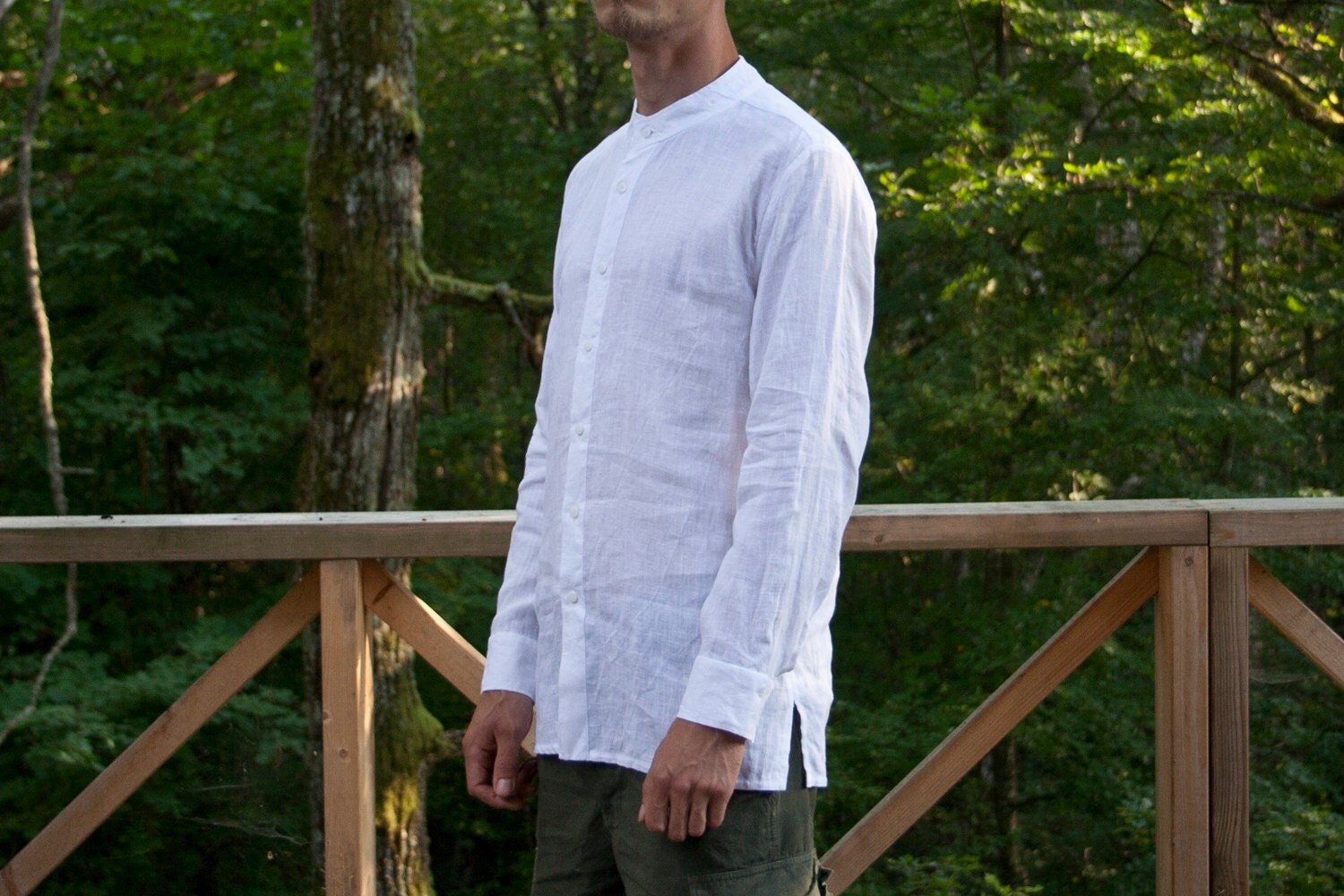 White linen classic handmade men's shirt