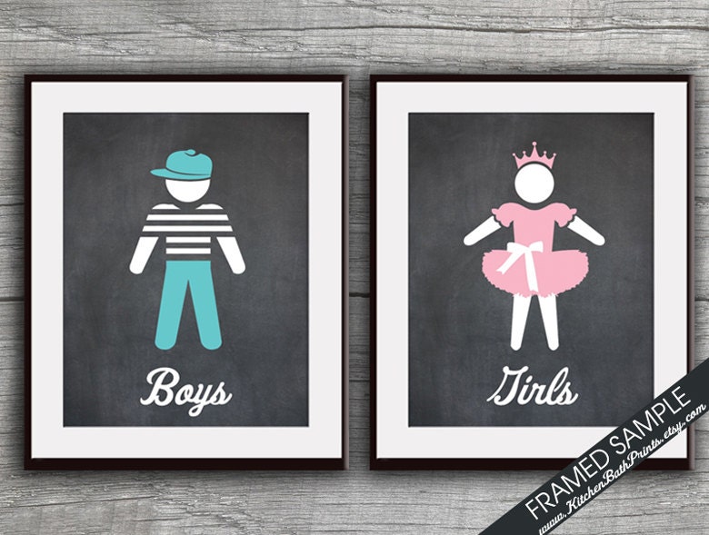 Boys and Girls Bathroom Sign Prints Set of 2 Art Print