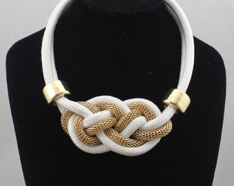 white Statement Necklace,knot cord Necklace, knot rope Necklace ...