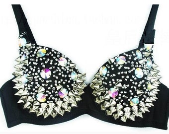Spike Rivet rhinestone Bra 36 Party Disco Dancewear