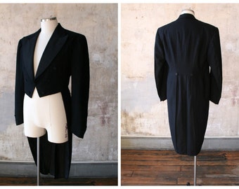 Vintage 1940s Wool Tuxedo Jacket Formal Tailcoat Formal Grosgrain Lapel ...