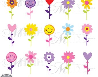 HAPPY FLOWERS Clipart SPRING Clip Art Vector Art File, Instant Download ...