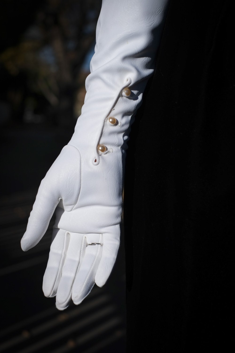 1960s White Opera Gloves with Pearl Closure by SweetJubileeGirls