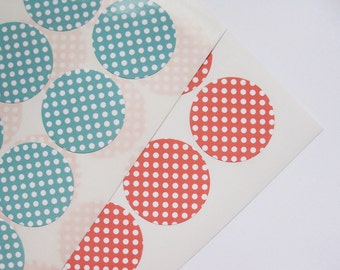 30 Mint Blue & Coral Pink Stickers Envelope Seals / Round Polka Dots ...