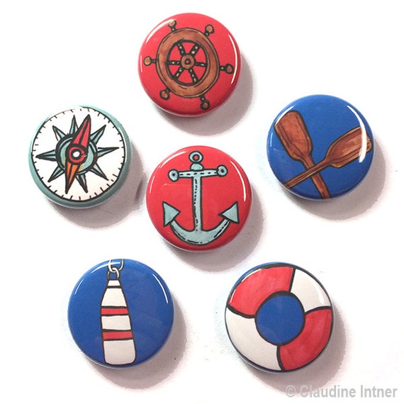 Nautical Magnet or Pin Set anchor sailboat sailing by claudine
