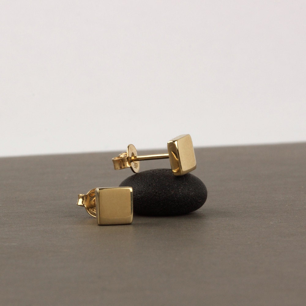 Square stud earrings solid gold stud earrings 14k gold