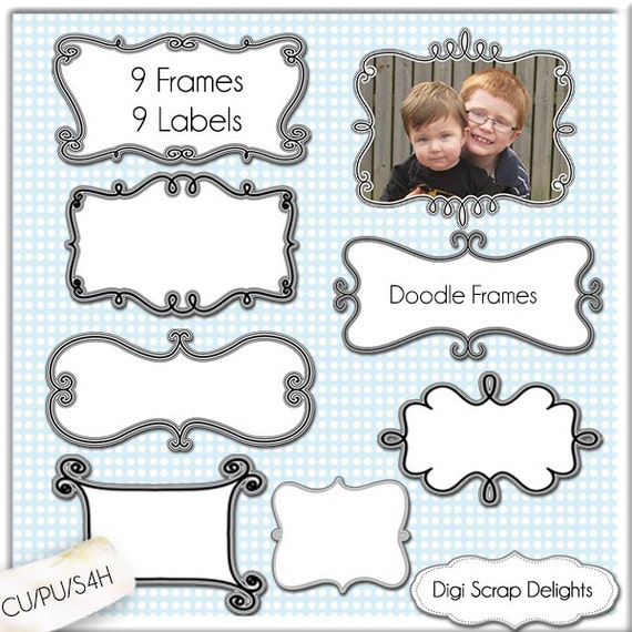 9 Digital Scrapbooking Doodle Frames // Clip art Clipart