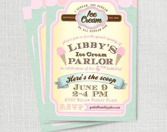 Items similar to DIY Vintage Ice Cream Parlour Shoppe Party Invitation ...