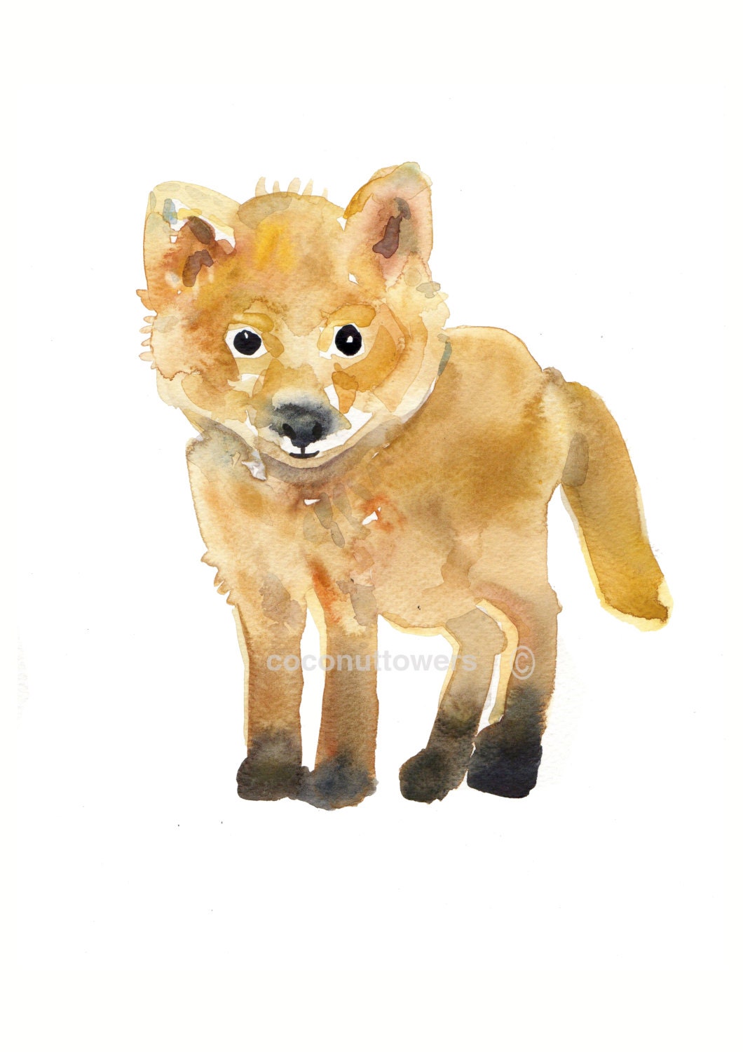 Fox Cub Painting Fox Cub Print. Fox Cub Watercolor Fox Art Fox