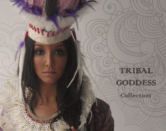 Tribal Goddess - Gypsy Crown Flower Feather Crochet Front All White ...