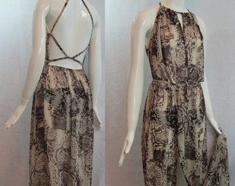 Sexy Snake / Python Print Sheer Chiffon Halter Criss Cross Backless ...