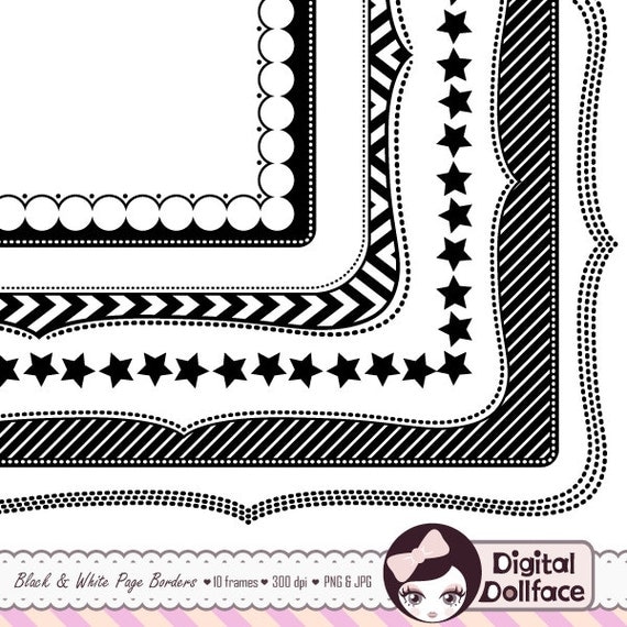 Black and White Clip Art Borders Digital Doodle Frame