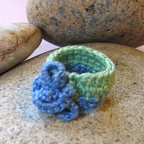Items similar to Crochet Ring Tropical Seas - EcoFriendly Cotton Thread ...