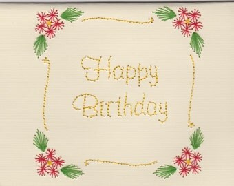 Handmade Pin Prick Embroidery Flower Scroll Birthday Card