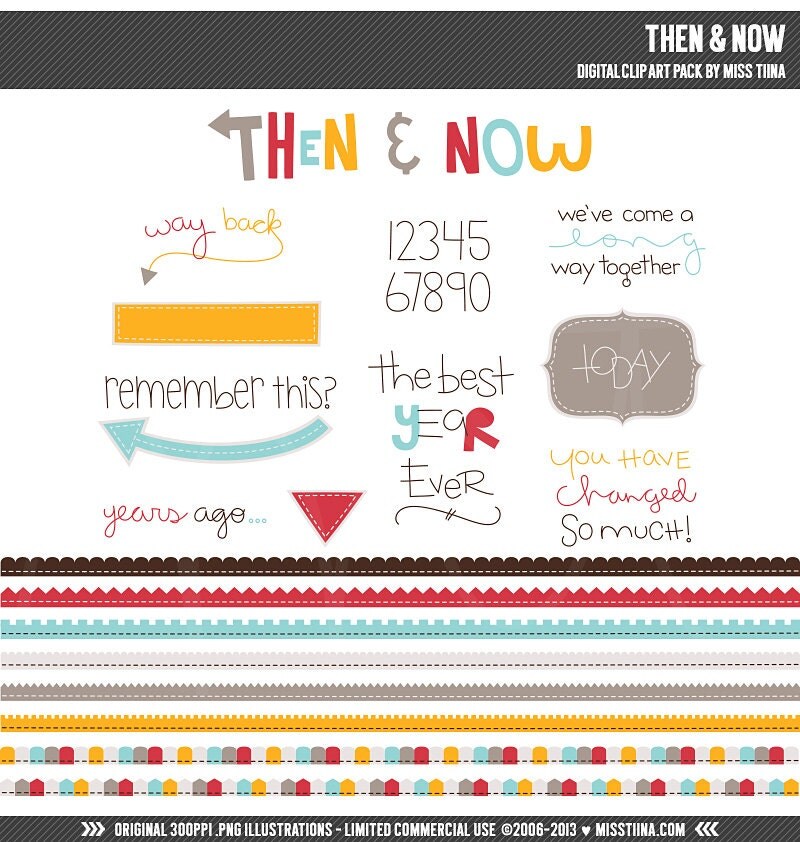 Then & Now Digital Clipart Clip Art Illustrations instant