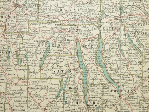 Western New York 1899 Antique State Map Buffalo Rochester Lake