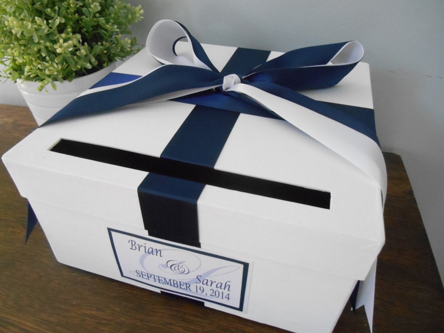 Modern Wedding Card Box Classic Navy and White Wedding Custom