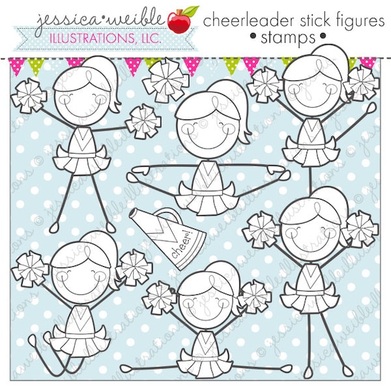 Cheerleader Stick Figures Digital Stamps, Cheerleader Line Art ...