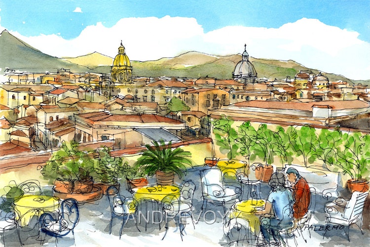 Palermo Sicily Italy art print from an original by AndreVoyy