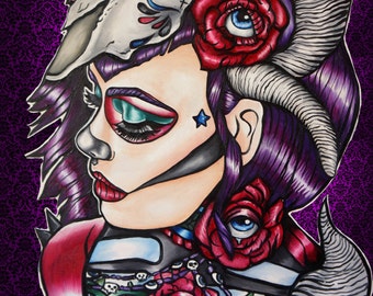 Horn - 10 x 20 in Stretched Canvas Print Tattoo Art Gothic Lowbrow ...