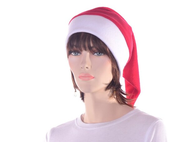 Red White Stocking Cap Fleece with Pompom Fuzz Ball