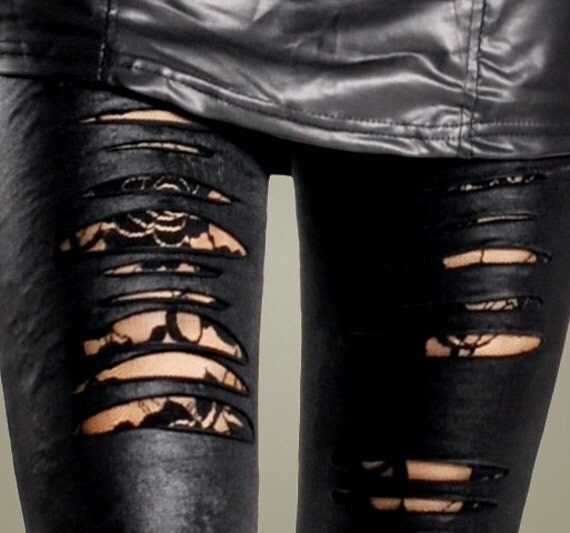LEATHER & LACE Ripped Black Lace Faux Leather by CustomStudded LEATHER & LACE Ripped Black Lace Faux Leather by CustomStudded