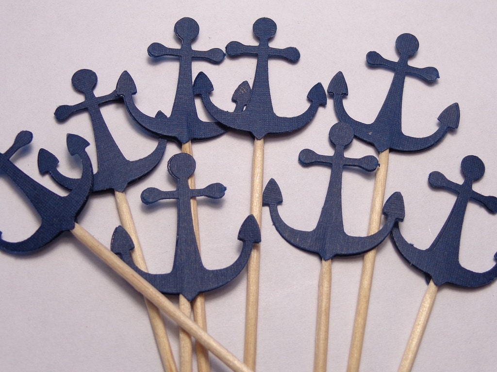 24 Navy Blue Anchor Cupcake Toppers Food By SewPrettyInVermont