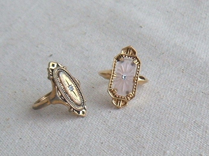 Two Vintage Gold tone Avon Rings with White Rhinestones