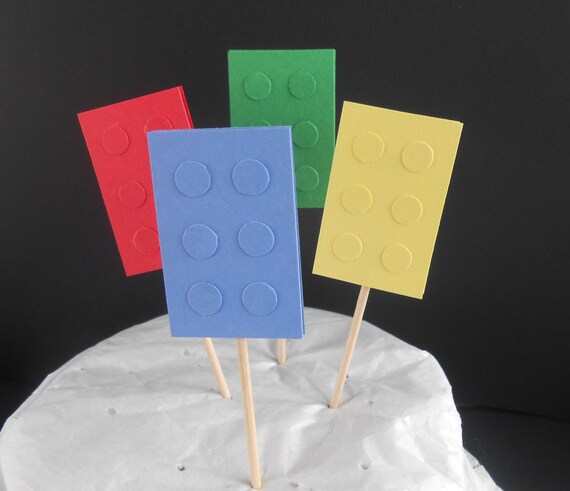 Set of 12 Lego Block Cupcake Topper Picks by CraftyPartyCorner