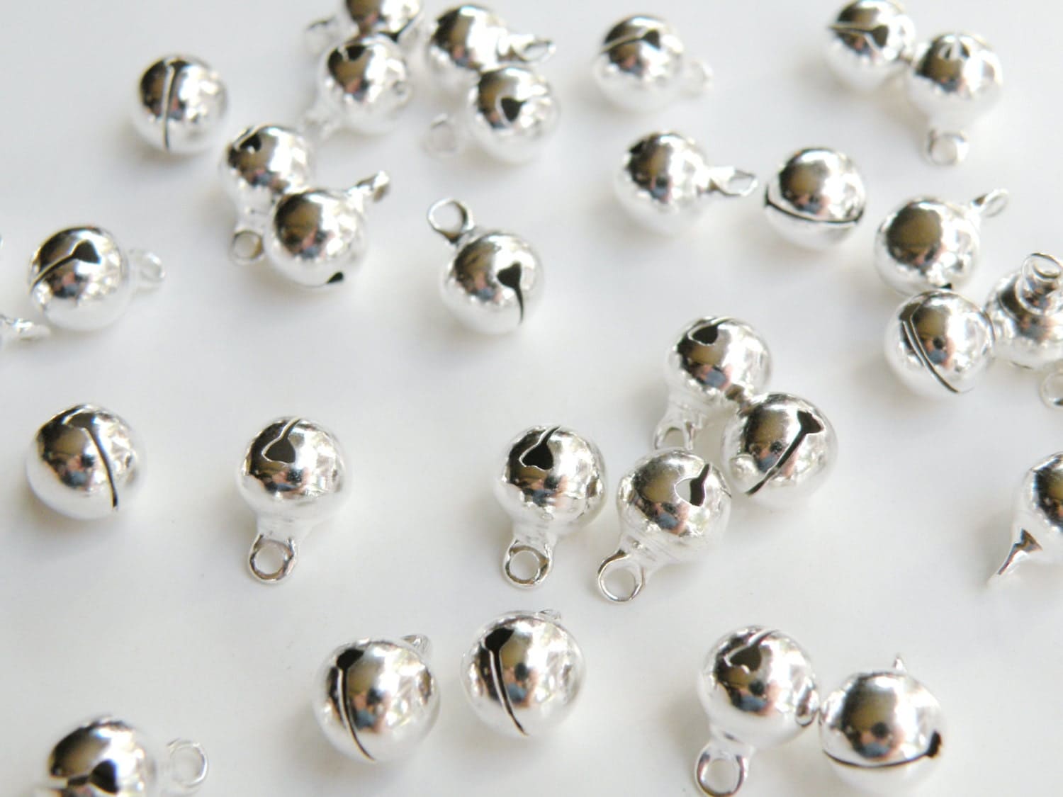 25 Silver Bells Christmas Jingle Bells round charms shiny