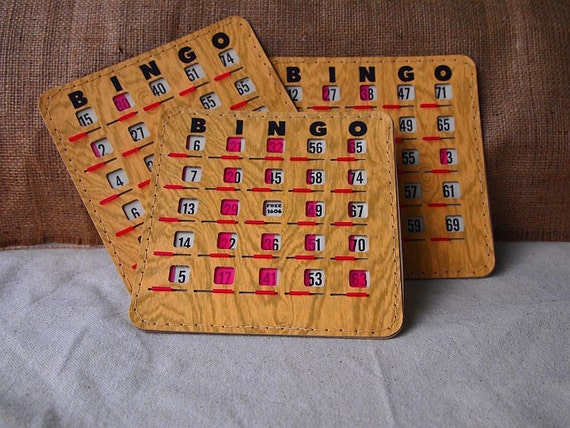 3 Vintage BINGO Cards with red plastic slide by warnANDweathered