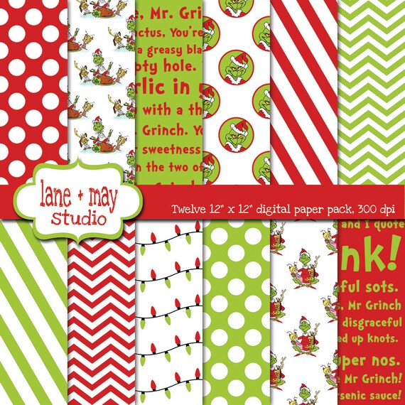 Items similar to grinch christmas themed digital scrapbook papers on Etsy