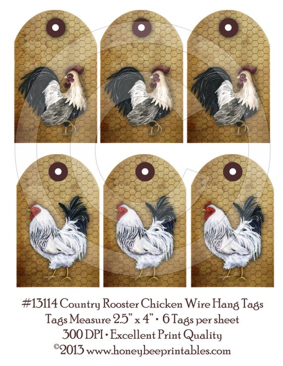 Primitive Rooster Chicken Wire Hang Tags 13114 Printable