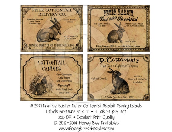 Prim Easter Peter Rabbit Cottontail Pantry Farmhouse Labels