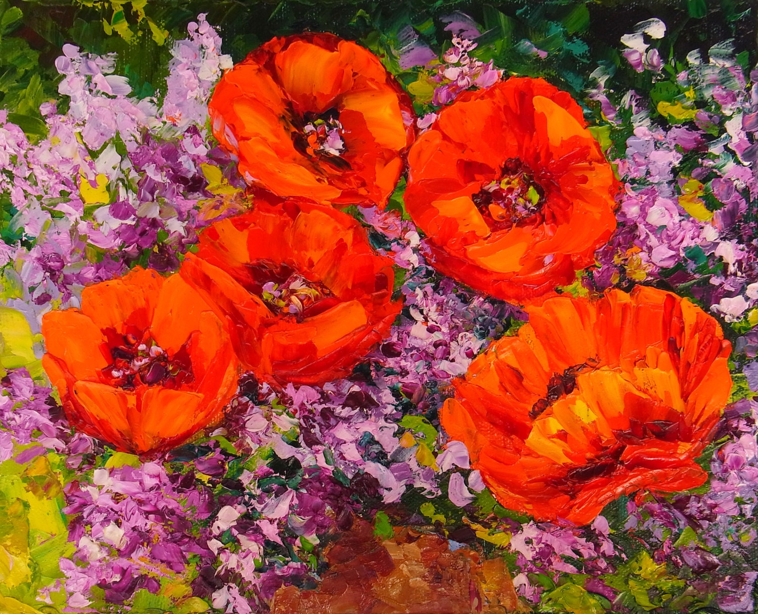 Flower Still Life Red Poppies and Lilacs by NuuPaletteKnife