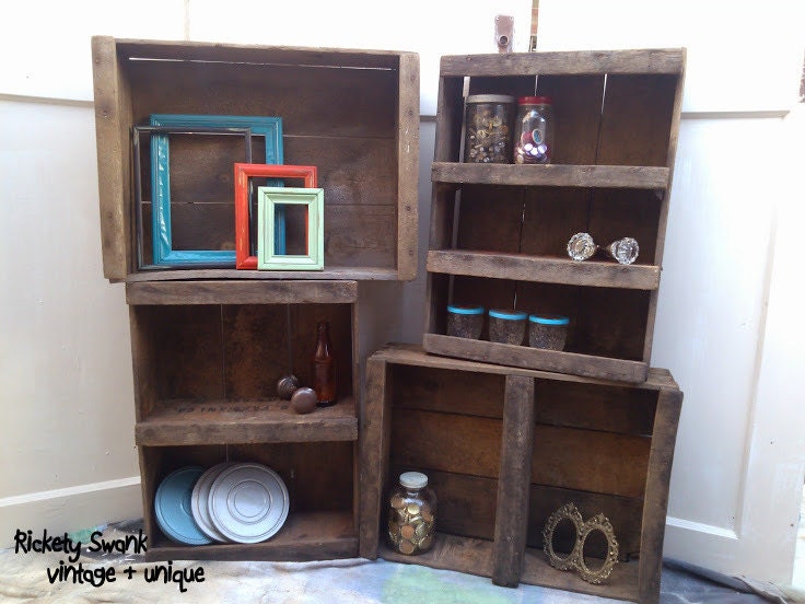 Vintage Fruit Boxes Shelf – Shelving – Wall Unit Set – Lugs – Crates ...