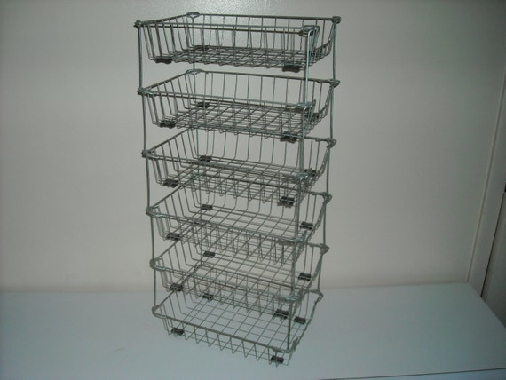 Set of 6 Stacking Metal Wire File Baskets Mid Century Modern
