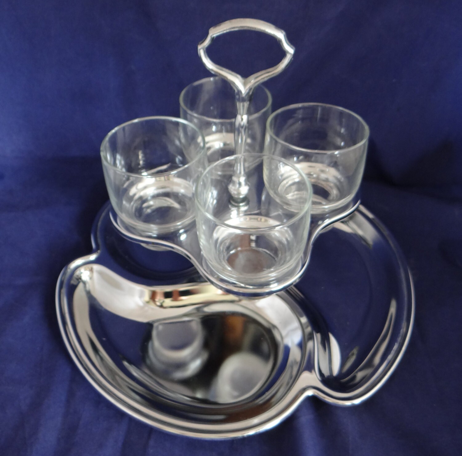 Enesco Mid Century Chromium Glass and Wood Condiment Set or Chip and ...