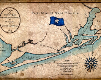 Florida Map Art Print c .1865 11 x 14 Hand Drawn