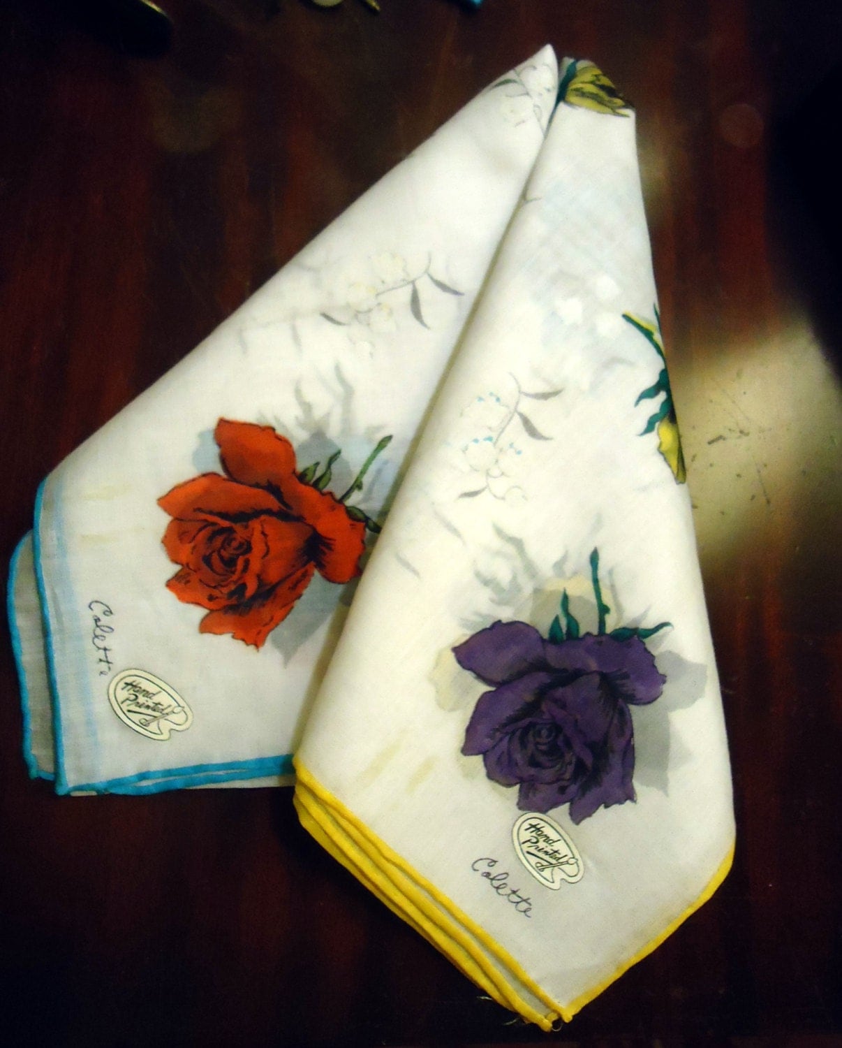Hand Painted Colette Handkerchief with original label – Haute Juice