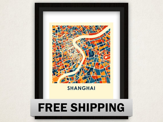 Shanghai Map Print Full Color Map Poster by iLikeMaps on Etsy