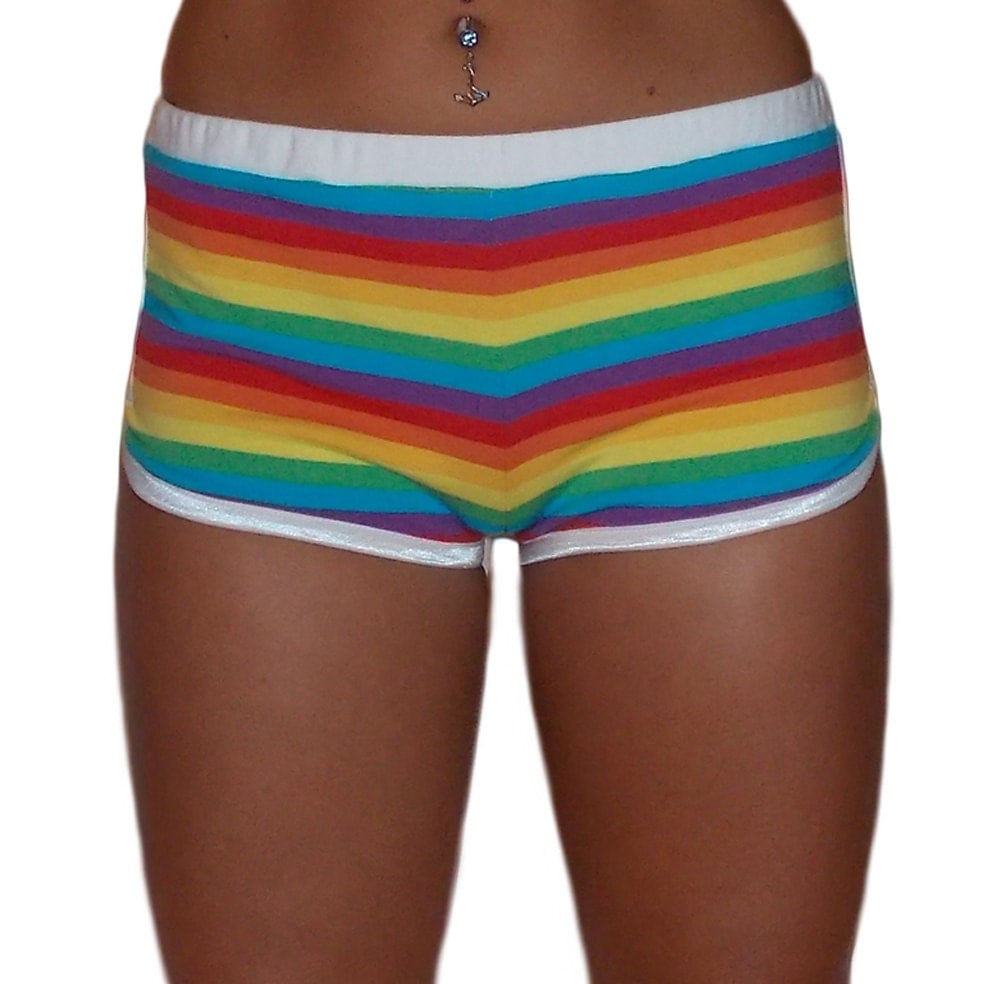 80s Retro Rainbow Striped Stretch Track Shorts