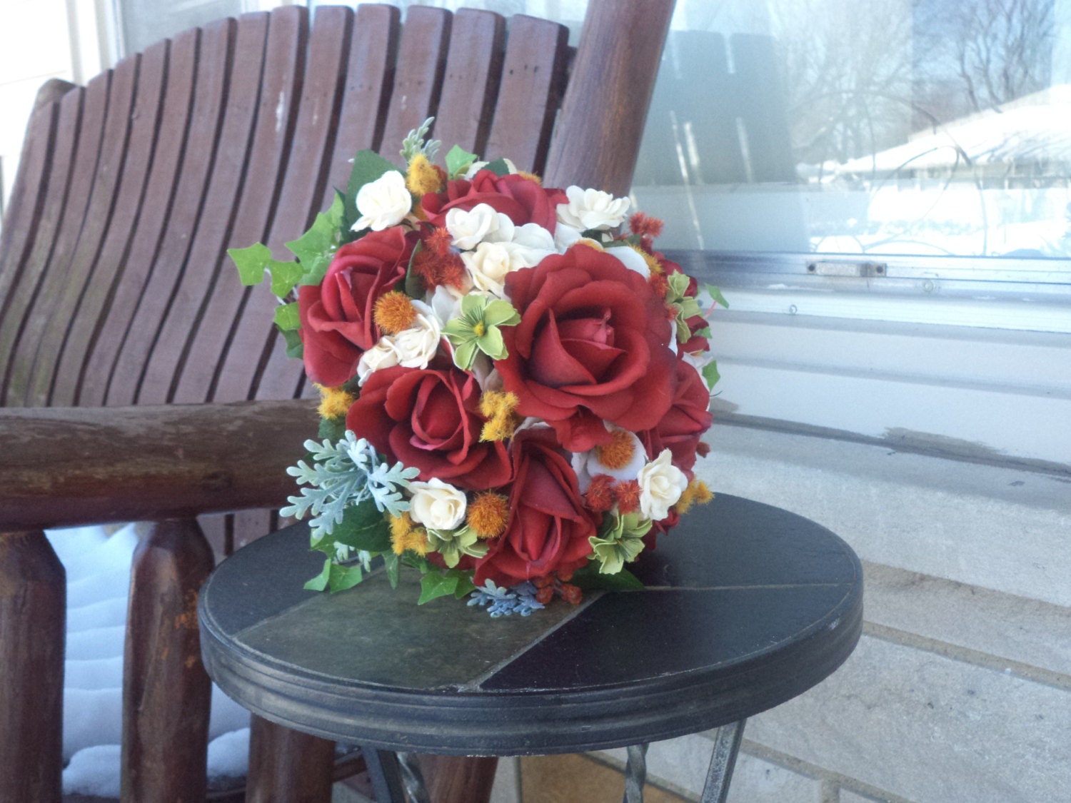 16 Piece Real Touch Red Rose Silk Bridal Bouquet / by mtfloral