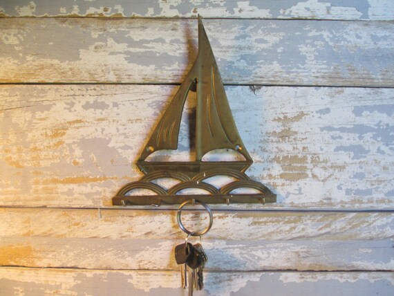 Brass Sailboat Key Holder Vintage Sailboat Hooks Home Wall