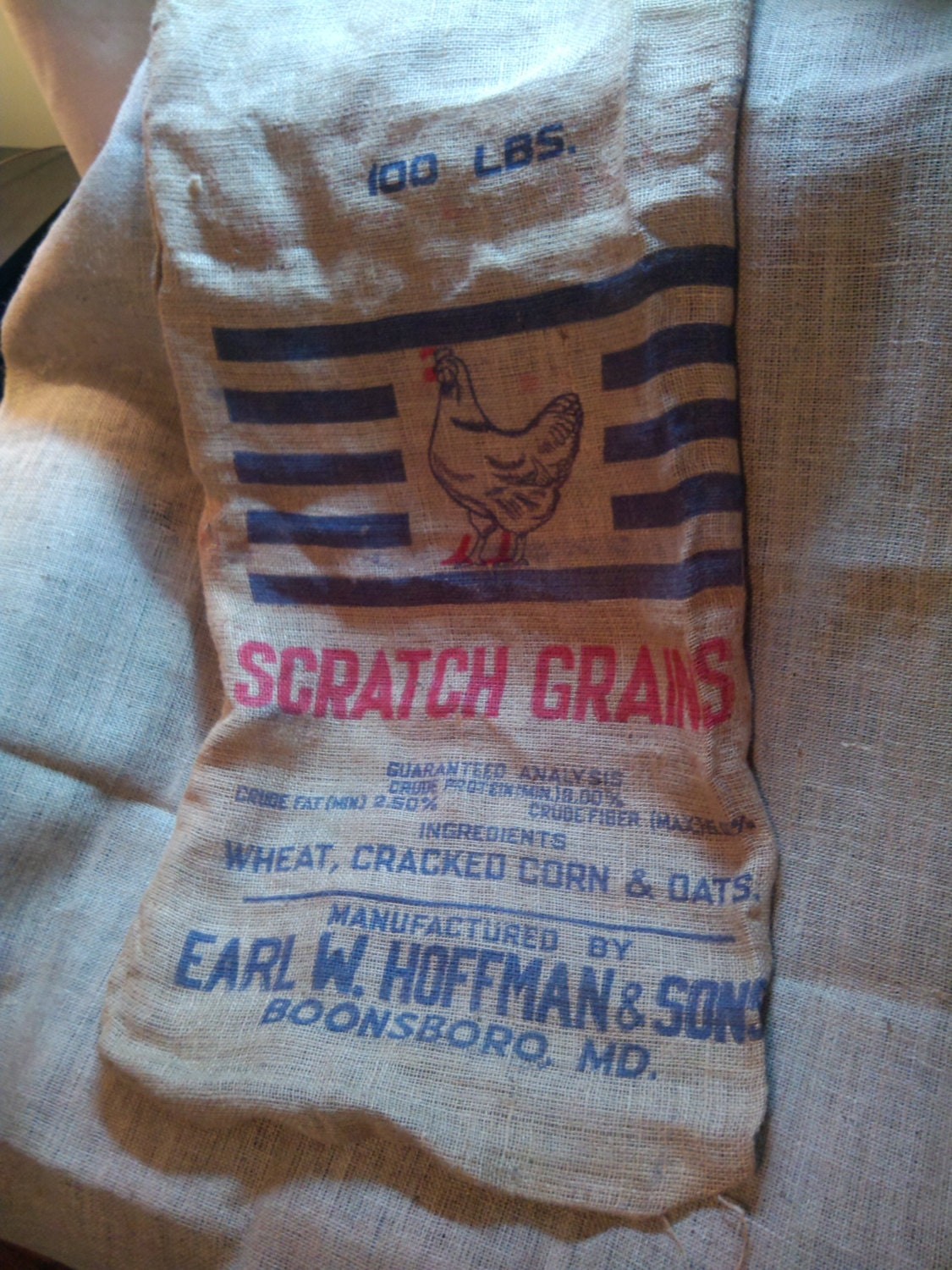 Vintage Burlap Chicken Feed Sack: Scratch Grain by TheMistyIsle