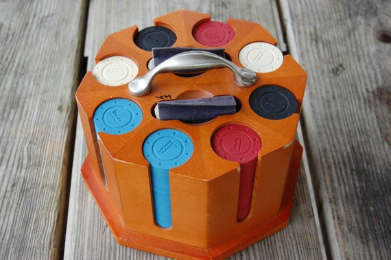 Vintage Wooden Poker Chip Holder Poker Chips by PickersWarehouse