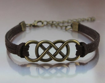 double infinity bracelet, silver/bronze charm bracelet, colors ...