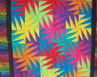 Electric Rainbow Quilt Perfect For colllege dorm rooms